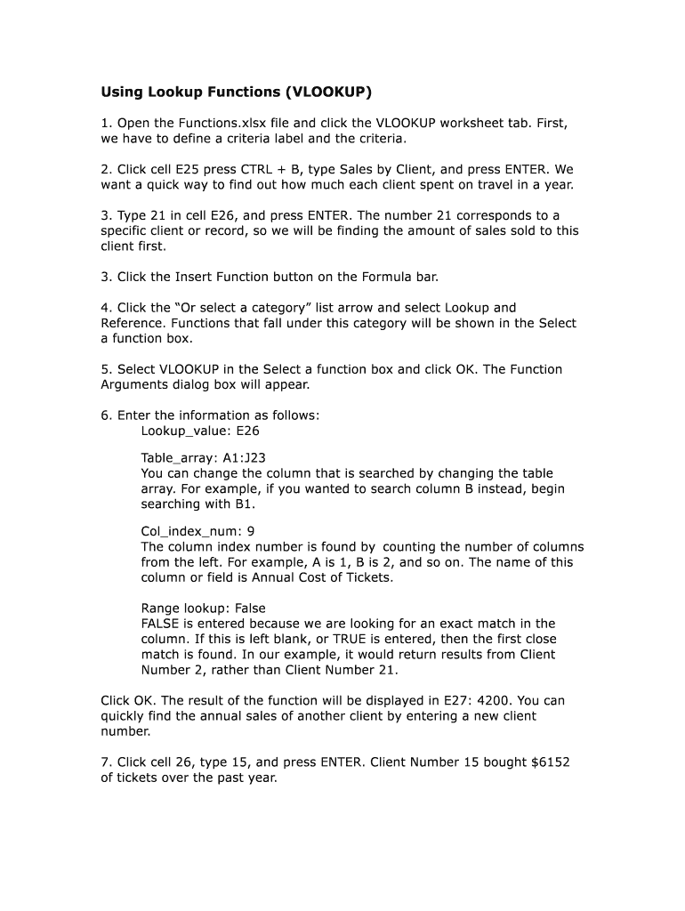 Fillable Online Using Lookup Functions (VLOOKUP) Fax Email Print - pdfFiller