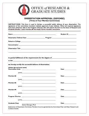 Fillable Online uiw DISSERTATION APPROVAL (DEFENSE) (Three or Four... Fax Email Print - pdfFiller