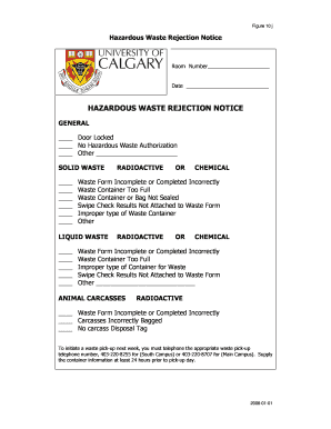 Fillable Online ucalgary Figure 10i - Hazardous Waste Rejection Notice ...