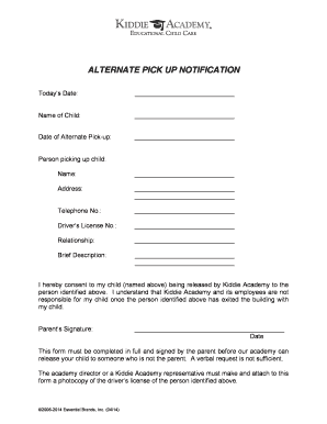 Fillable Online Alternate Pick Up Notification - full sheet Fax Email ...