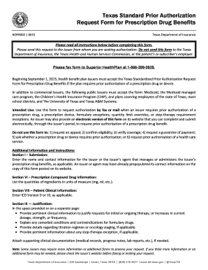 Fillable Online Texas Standard Prior Authorization Request Form... Fax ...