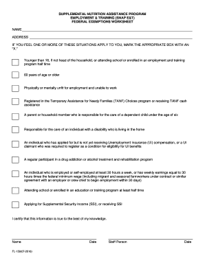 Fillable Online twc texas Form FL-139 SNAP E&T Exemptions Worksheet Fax ...