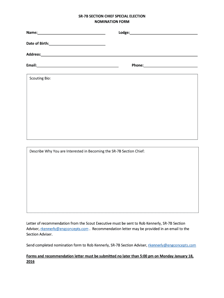 Fillable Online SR-7B SECTION CHIEF SPECIAL ELECTION NOMINATION FORM ...