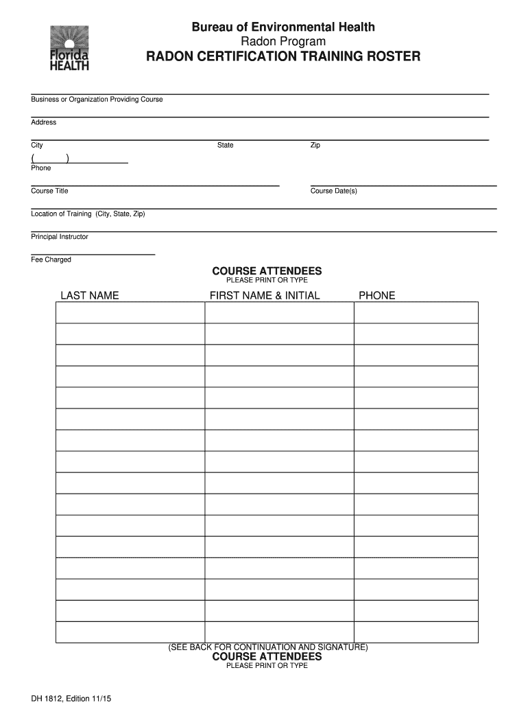 Fillable Online RADON CERTIFICATION TRAINING ROSTER Fax Email Print ...