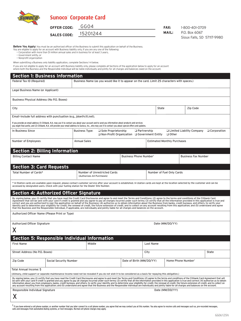 Fillable Online Sunoco Corporate Card - Credit Cards Fax Email Print ...