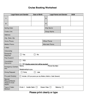 Fillable Online Cruise Booking Worksheet - My Times Travel LLC Fax ...