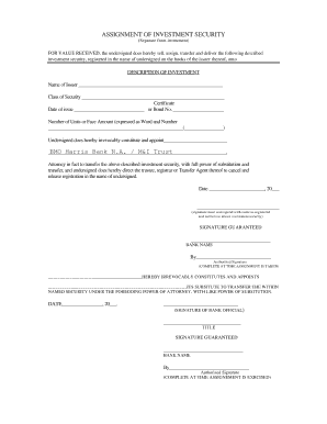 Fillable Online ASSIGNMENT OF INVESTMENT SECURITY ... - PCA Foundation ...