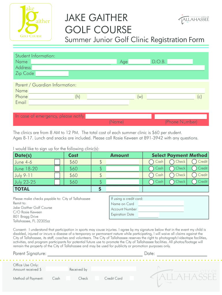 Fillable Online JAKE GAITHER GOLF COURSE Fax Email Print - pdfFiller
