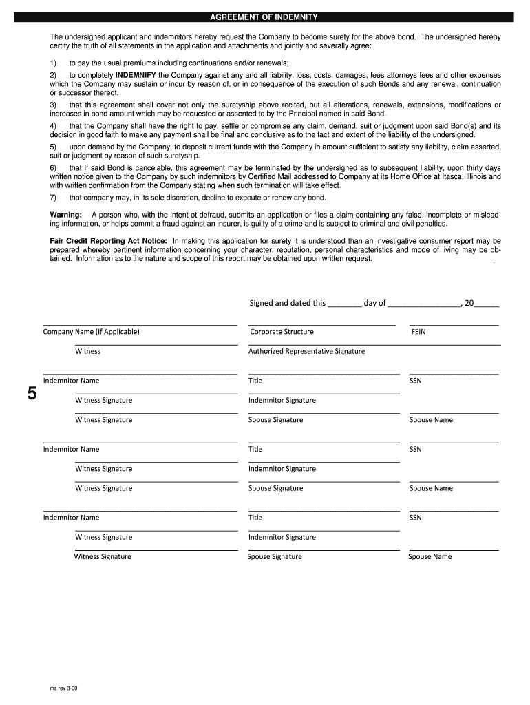 Fillable Online WIIC Indemnity Agreement - Surety Solutions Fax Email ...