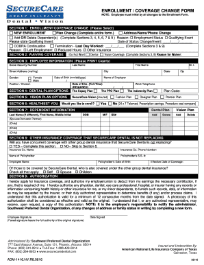 Fillable Online enrollment / coverage change form - SecureCare Dental Fax Email Print - pdfFiller