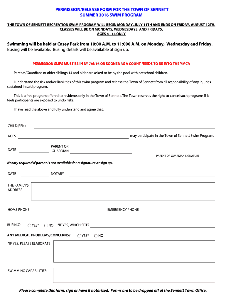 Fillable Online PERMISSION/RELEASE FORM FOR THE TOWN ... - Cayuga ...