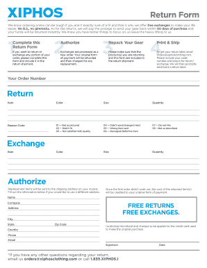 Fillable Online Return Form Return Exchange Authorize Fax Email Print ...