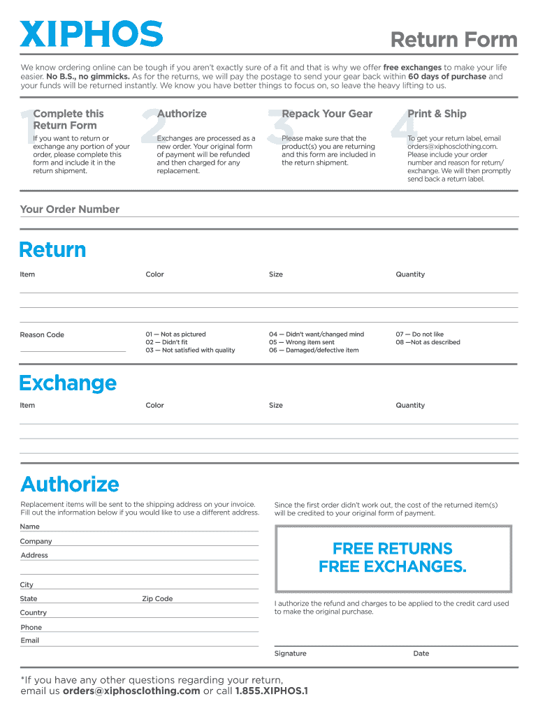 Fillable Online Return Form Return Exchange Authorize Fax Email Print ...