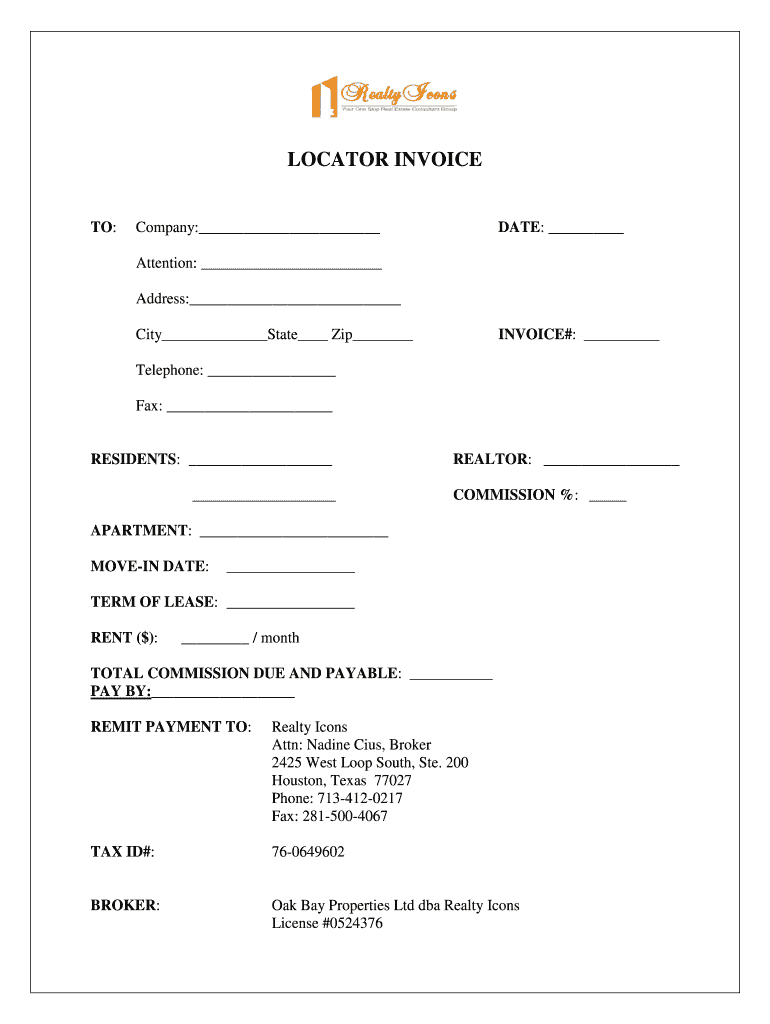 Fillable Online LOCATOR INVOICE Fax Email Print - pdfFiller