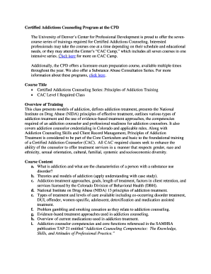 Fillable Online Certified Addictions Counseling Program at the CPD Fax ...