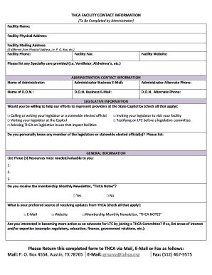 Fillable Online txhca THCA FACILITY CONTACT INFORMATION Fax Email Print - pdfFiller