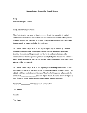 Fillable Online Sample Letter: Request for Deposit Return Fax Email ...