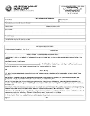 Fillable Online in authorization to report earned interest - IN.gov Fax ...