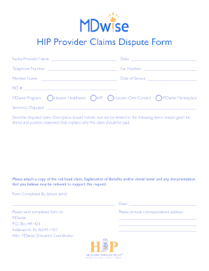 Fillable Online mdwise HIP Provider Claims Dispute Form - MDwise Fax ...