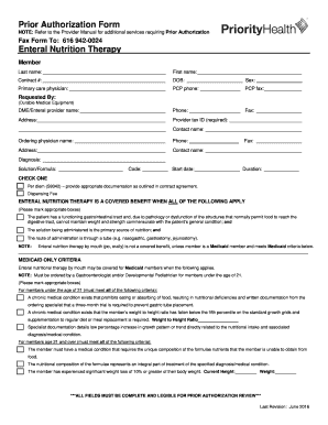Fillable Online Prior Authorization Form Enteral Nutrition Therapy - Priority Health Fax Email ...