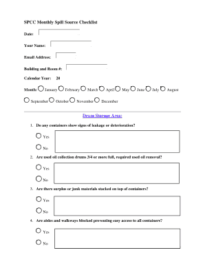 Fillable Online byui SPCC Monthly Spill Source Checklist Drum Storage ...