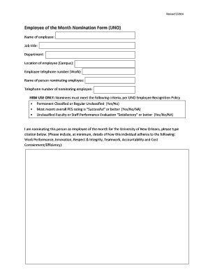 Fillable Online uno Employee of the Month Nomination Form (UNO ...