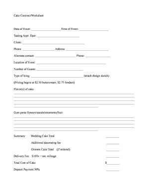 Fillable Online Cake Contract/Worksheet - Valley Custom Cakes Fax Email ...