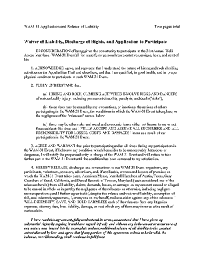 Fillable Online WAM-31 Application and Release of Liability Fax Email ...