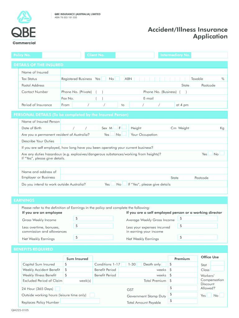 Fillable Online Accident/Illness Insurance Application - Tudor ...