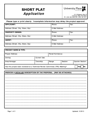 Fillable Online Short Plat Packet - City of University Place Fax Email ...