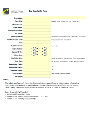 Fillable Online New Item Setup Form - Colony Foods Fax Email Print - pdfFiller