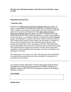 Fillable Online wipo Respondent Payment Form - wipo Fax Email Print - pdfFiller
