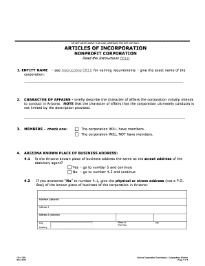 Fillable Online ARTICLES OF INCORPORATION - Arizona Statutory Agent ...