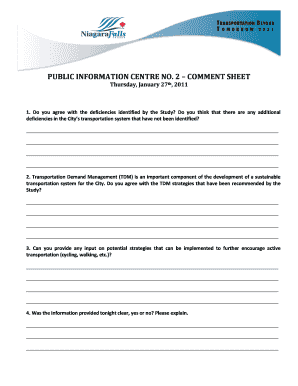 Fillable Online PUBLIC INFORMATION CENTRE NO. 2 COMMENT SHEET Fax Email ...