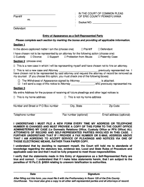 Fillable Online entry of appearance self represented party.docx Fax ...