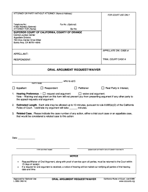 Fillable Online occourts oral argument request/waiver - Superior Court ...