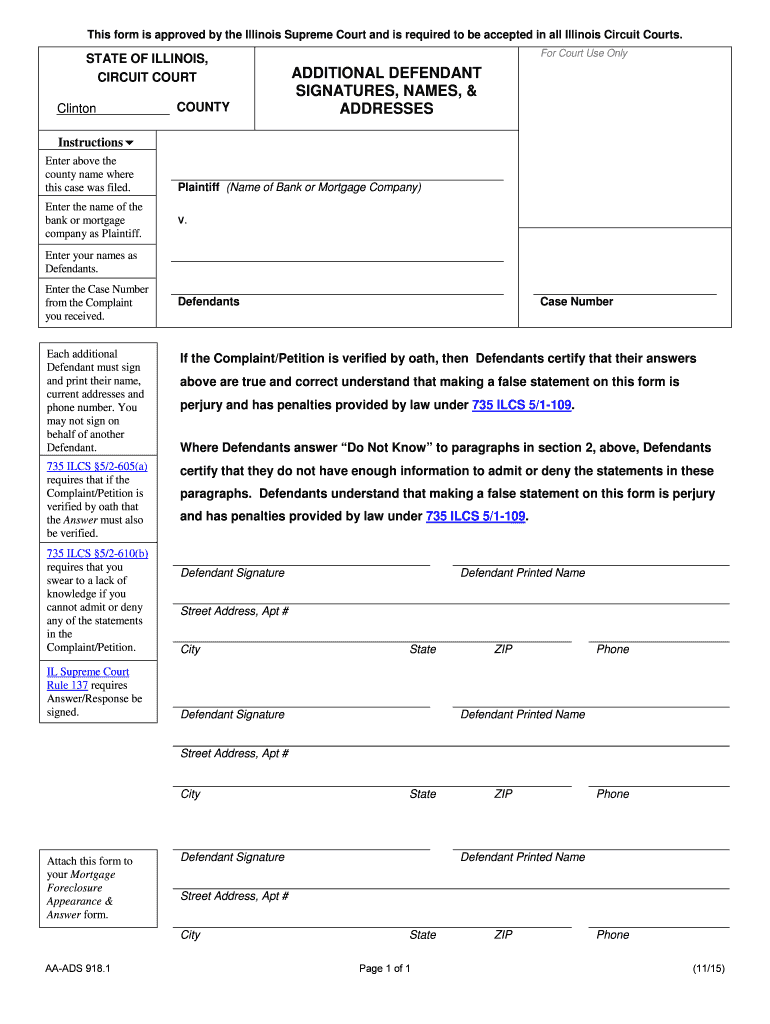 Fillable Online Illinois Statewide Forms - APPROVED - Additional ...