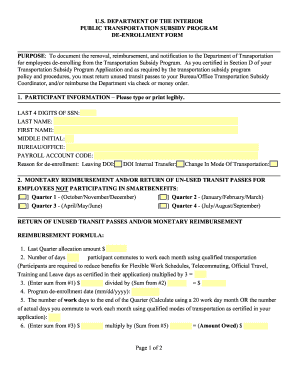 Fillable Online doi Transit Subsidy Program De-Enrollment Form, April ...