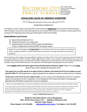 Fillable Online baltimorecityschools Childcare Leave of Absence Packet ...