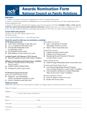 Fillable Online ncfr Awards Nomination Form - NCFR Fax Email Print - pdfFiller