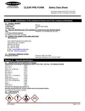 Fillable Online CLEAR PRE-FORM Safety Data Sheet - Nox-Crete Products ...
