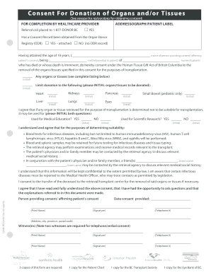 Fillable Online M-61 Consent for Donation of Organs and/or Tissues ...