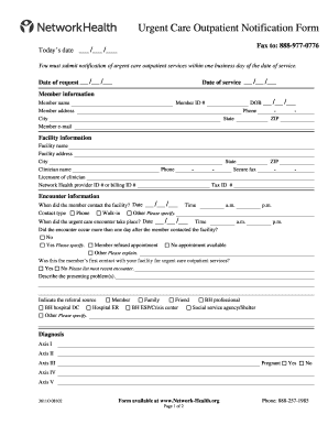 Fillable Online network-health Urgent Care Outpatient Notification Form ...