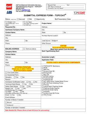 Fillable Online submittal express form topcoat - GAF Fax Email Print - pdfFiller
