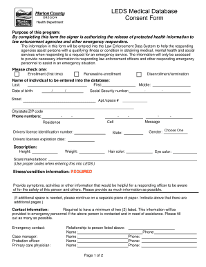 Fillable Online co marion or LEDS Medical Database Consent Form ...