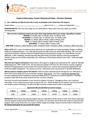 Fillable Online COGNITIVE BEHAVIORAL THERAPY REGISTRATION FORM ... Fax ...