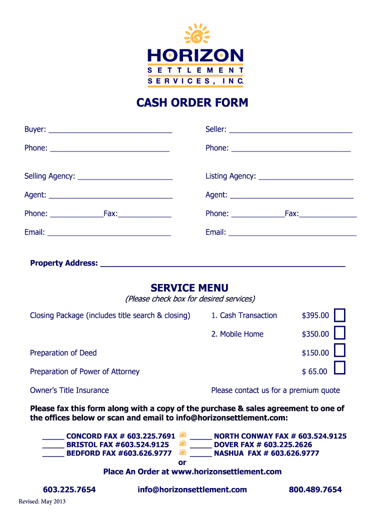 Fillable Online CASH ORDER FORM - files.ctctcdn.com Fax Email Print ...