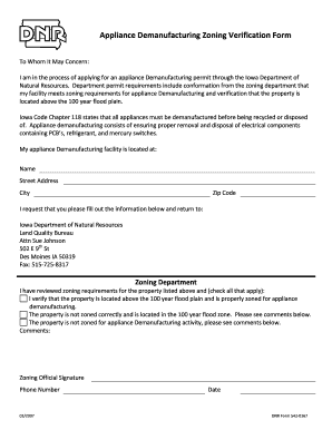 Fillable Online iowadnr Appliance Demanufacturing Zoning Verification ...