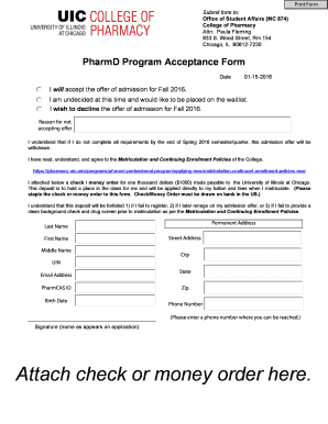 Fillable Online UIC College of Pharmacy: Application Deadline ...