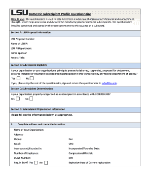 Fillable Online lsu Subrecipient Profile Questionnaire - Louisiana State University Fax Email ...